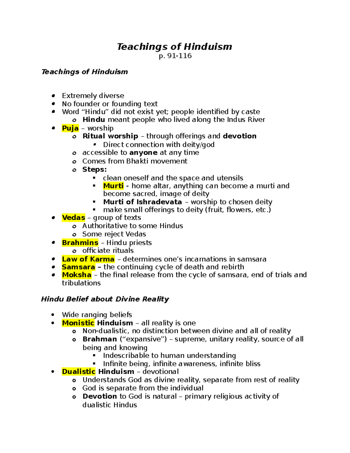 Hinduism - Reading Notes - Teachings of Hinduism p. 91- Teachings of ...