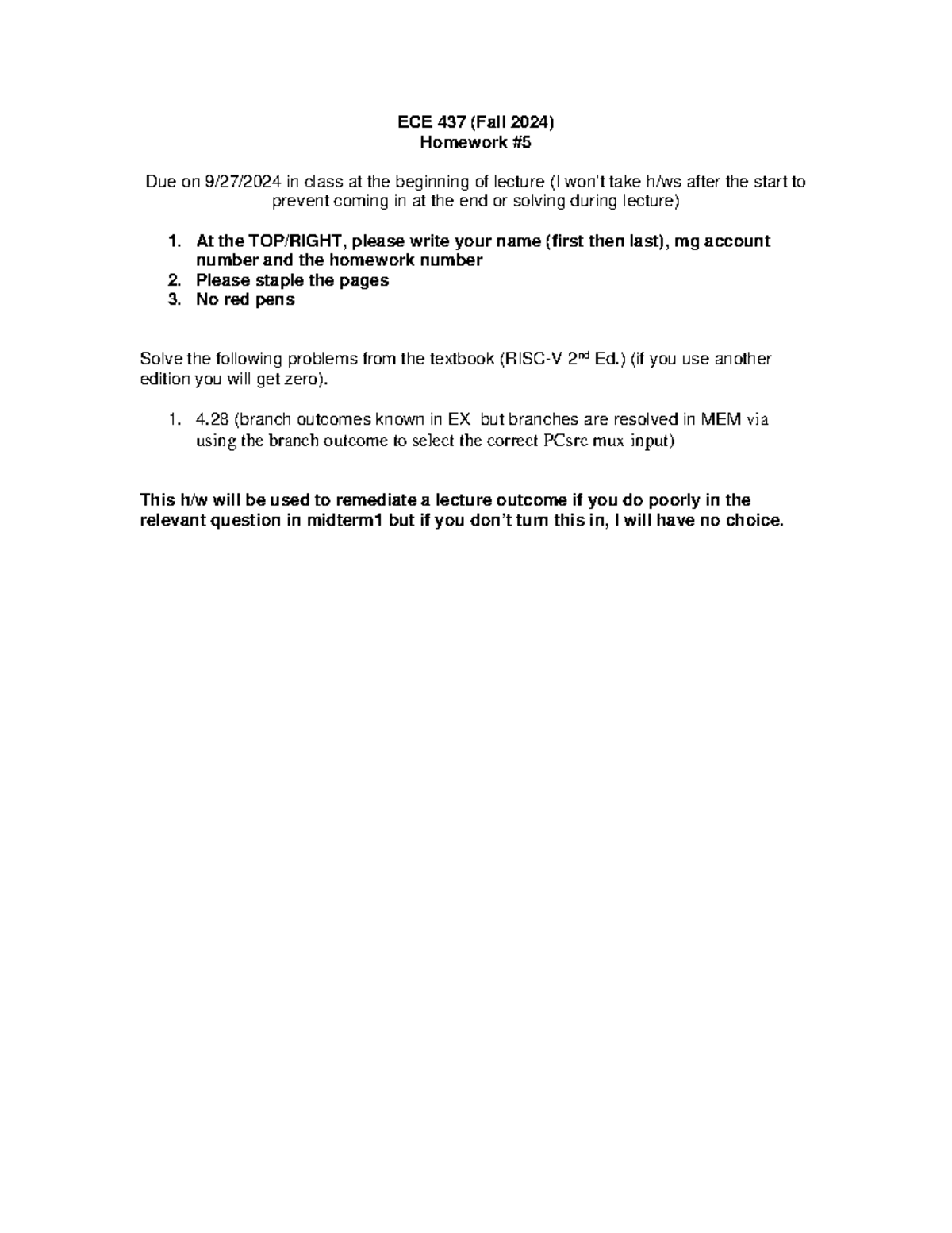 Hw5 Rv Hw5 Temp No Answers Ece 437 Fall 2024 Homework Due On 9
