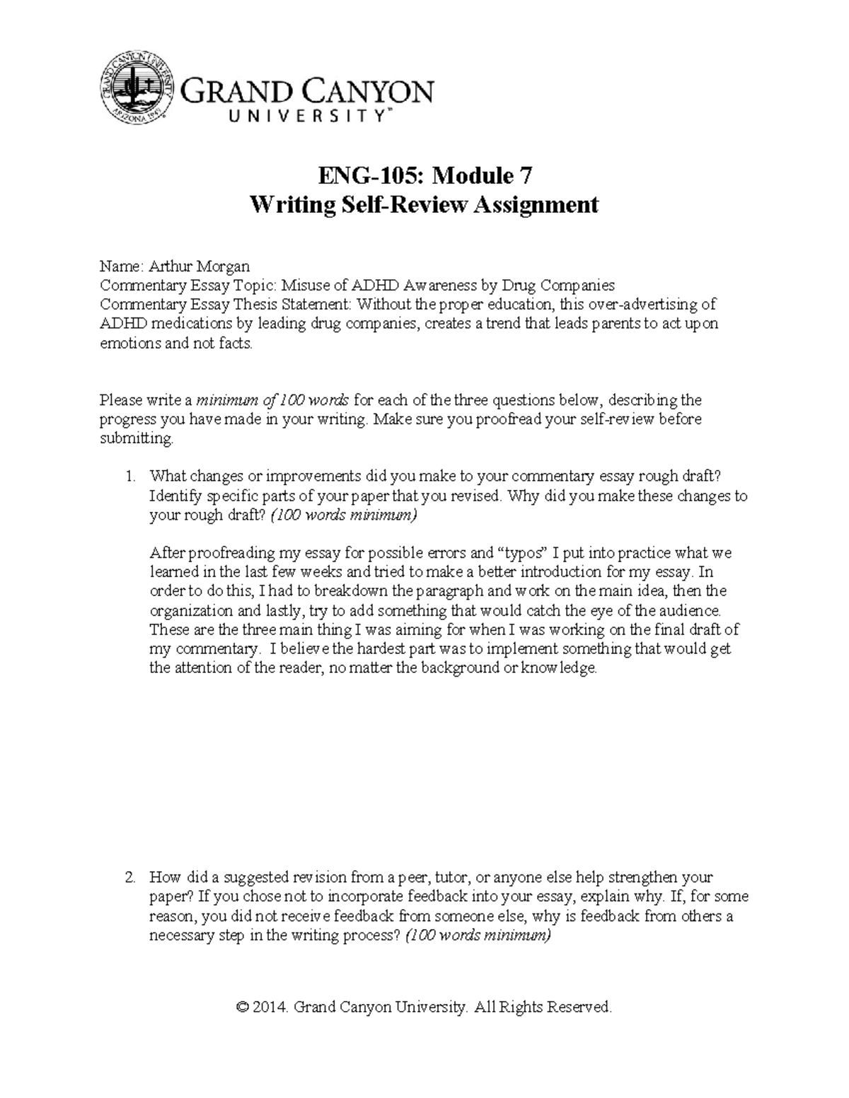 ENG 105 RS Self Review Assignment - ENG-105: Module 7 Writing Self ...