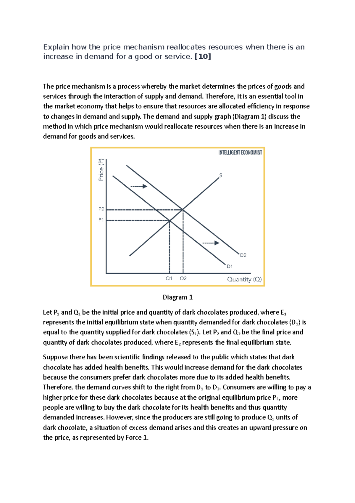 Explain how the price mechanism reallocates resources when there is an ...
