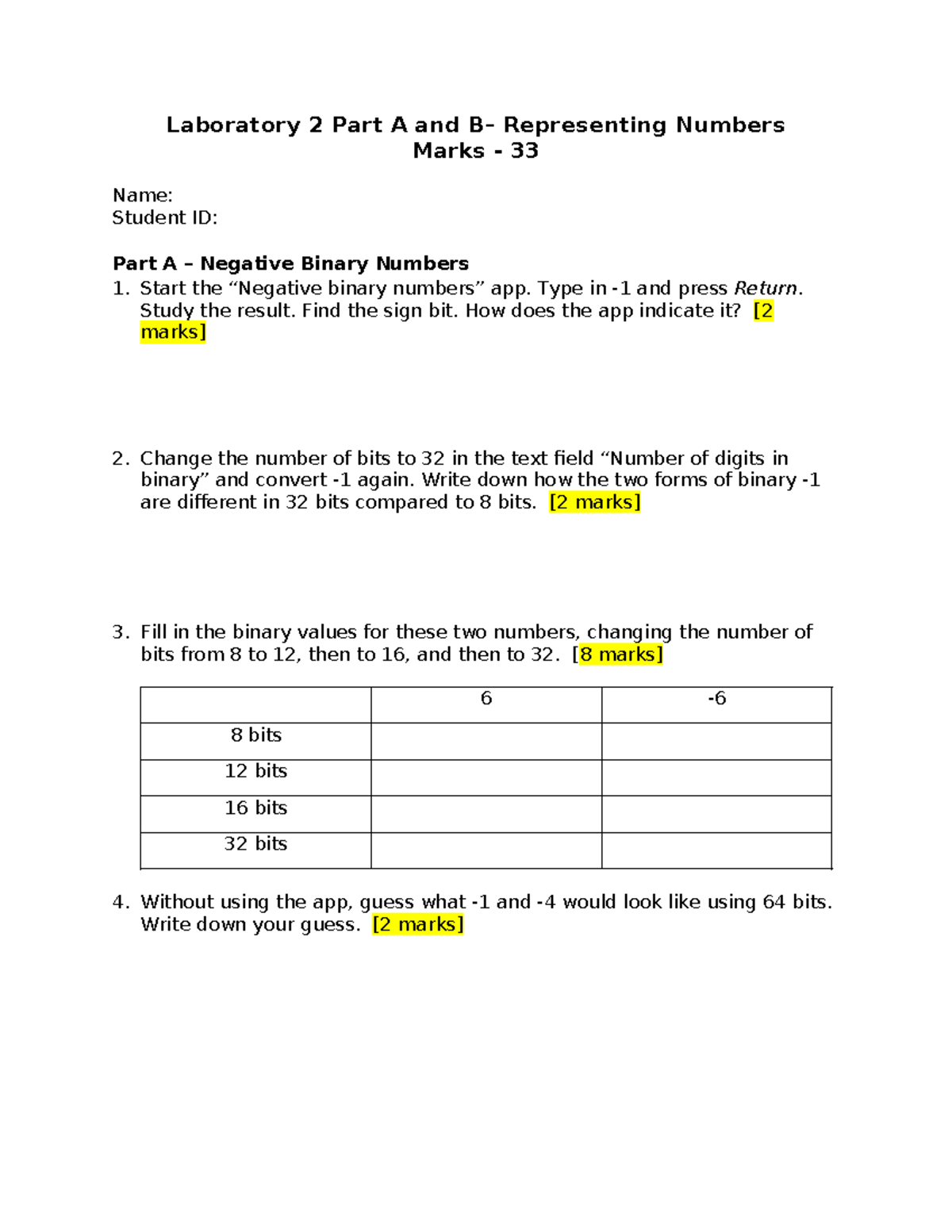 Lab 2 Rep Numbers Part A and B - Laboratory 2 Part A and B ...
