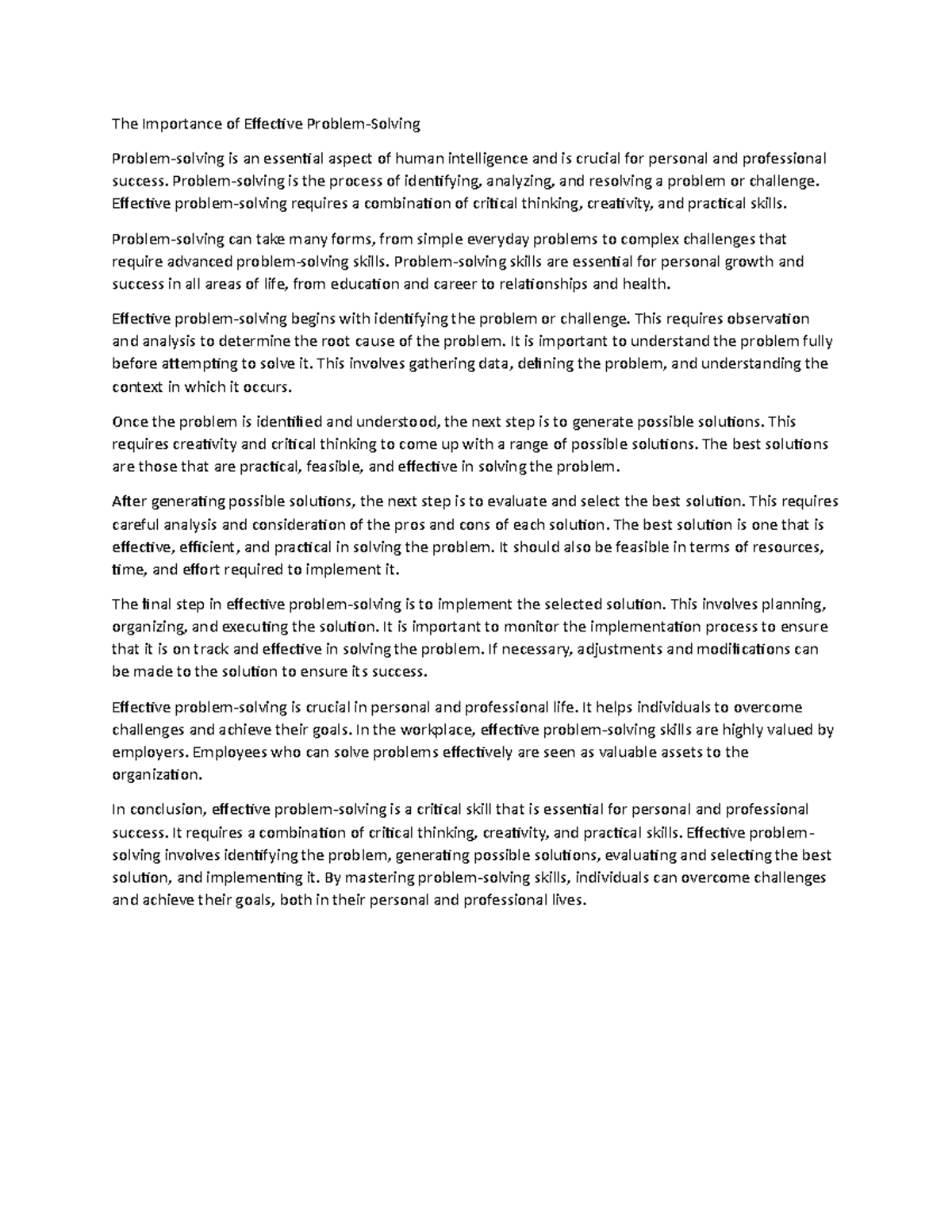 The Importance of Effective Problem - The Importance of Effective ...