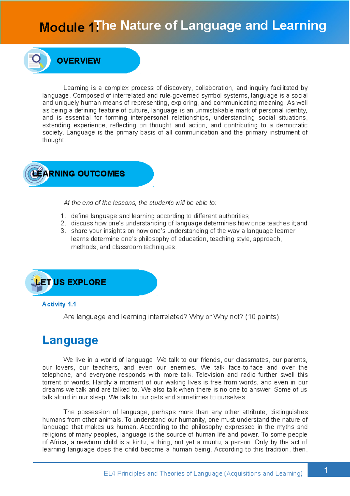 EL4 Module 1 - jhghj - Learning is a complex process of discovery ...