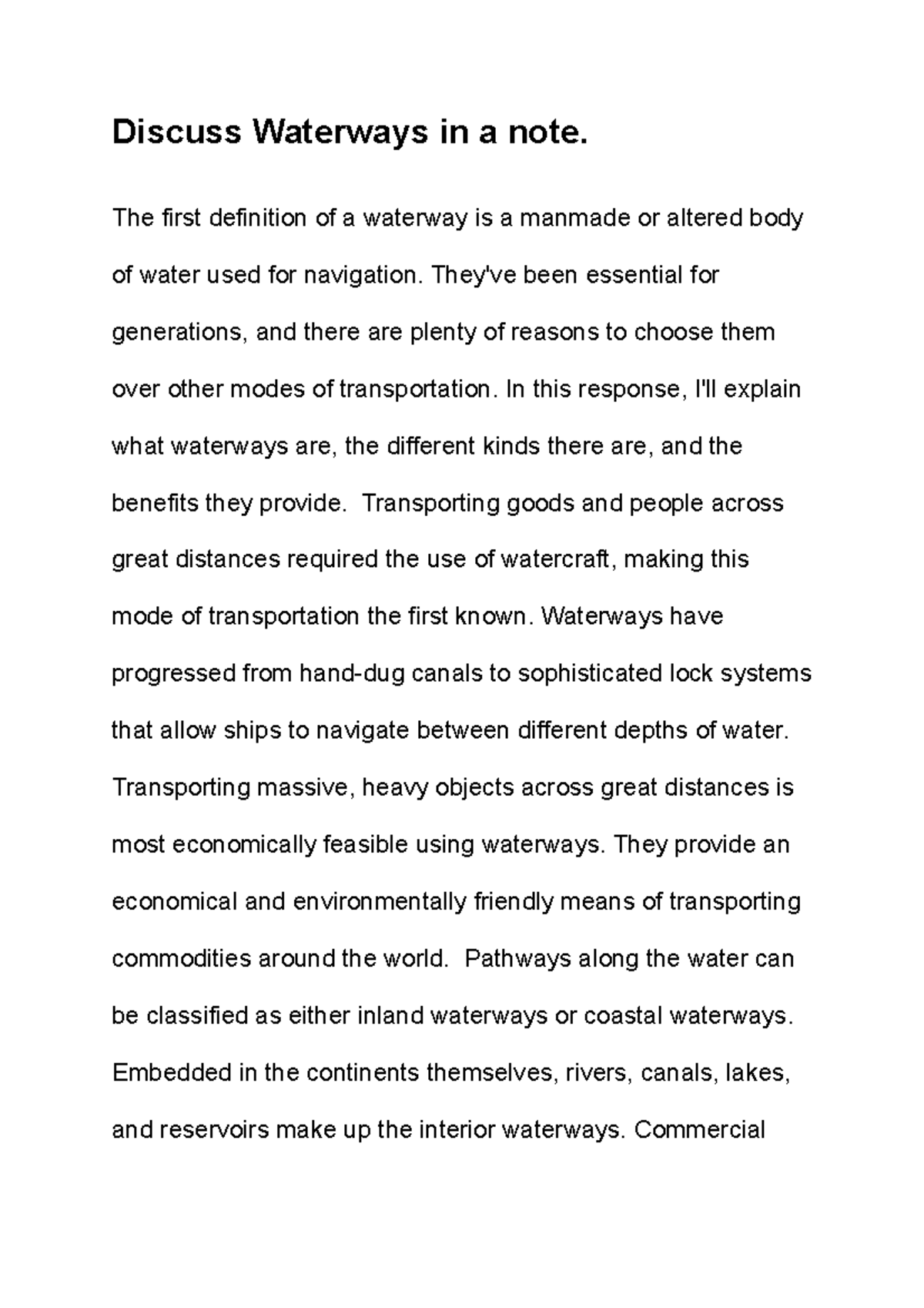 Discuss Waterways in a note - The first definition of a waterway is a ...
