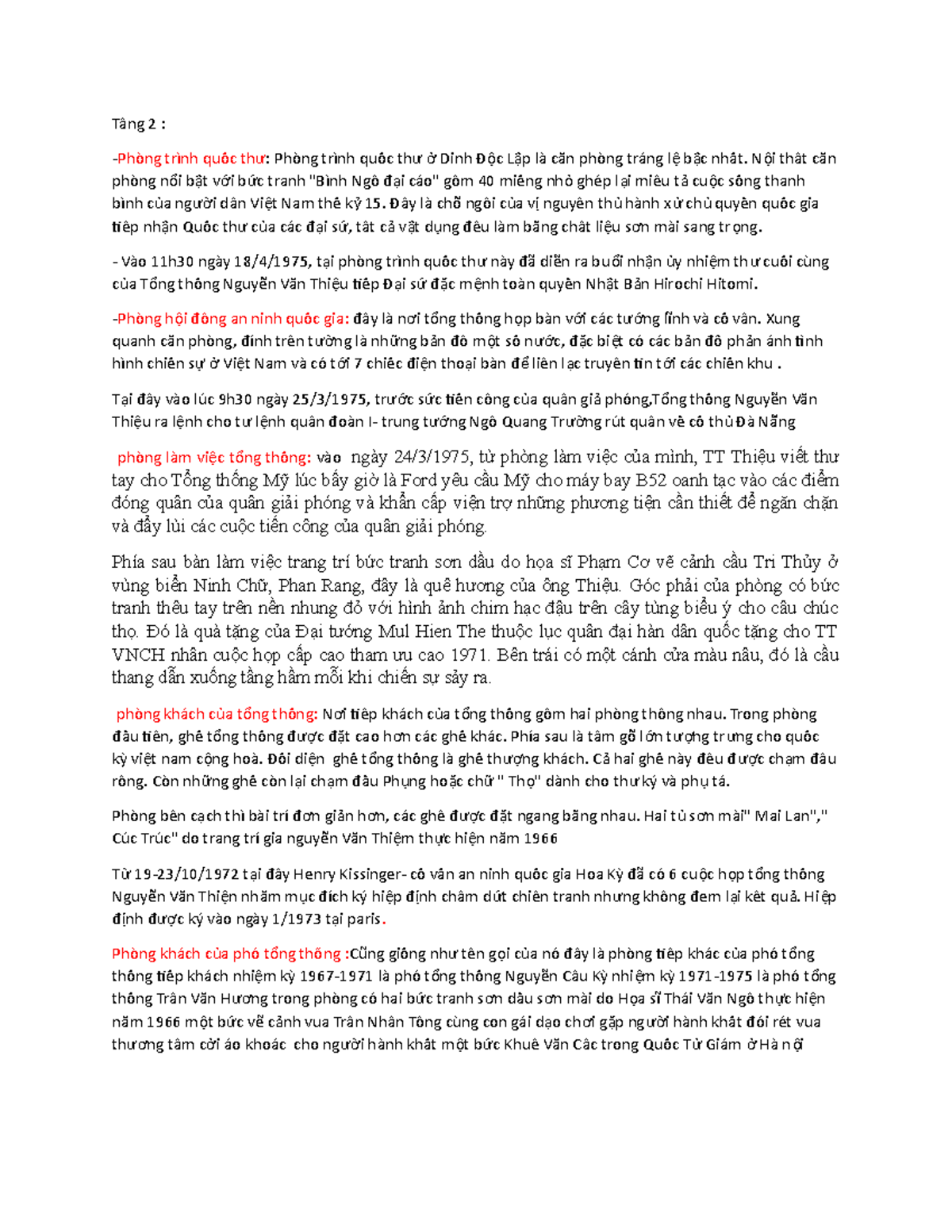 Tầng 2 - HTTTH - Tầầng 2 : Phòng trình quốốc thư: Phòng trình quốốc th ư ở Dinh Đ c L p là căn ...