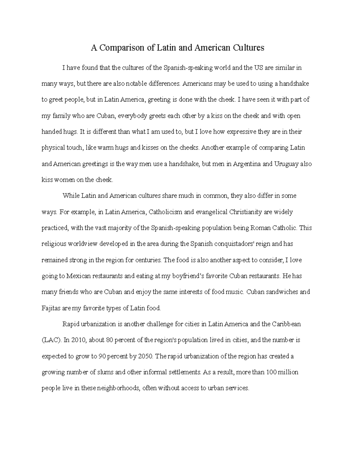 IC SPAN 1101 3 - bjkbkj - A Comparison of Latin and American Cultures I ...