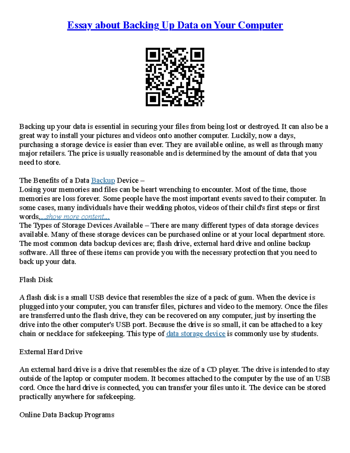 400 Word Essay Sample - Essay about Backing Up Data on Your Computer ...