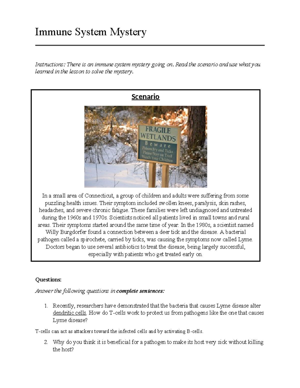 06 08 immune system mystery assignment - Immune System Mystery ...