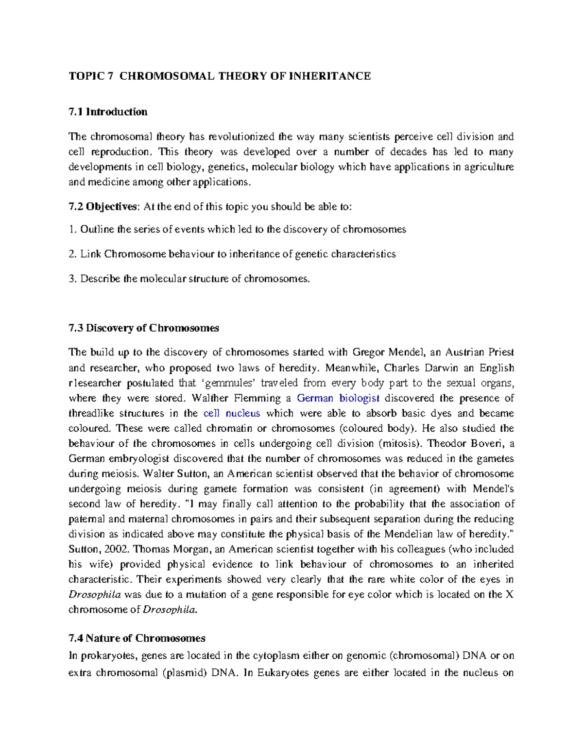Part 2 Topic 7 Chromosomal Theory of Inheritance 2021 - TOPIC 7 ...