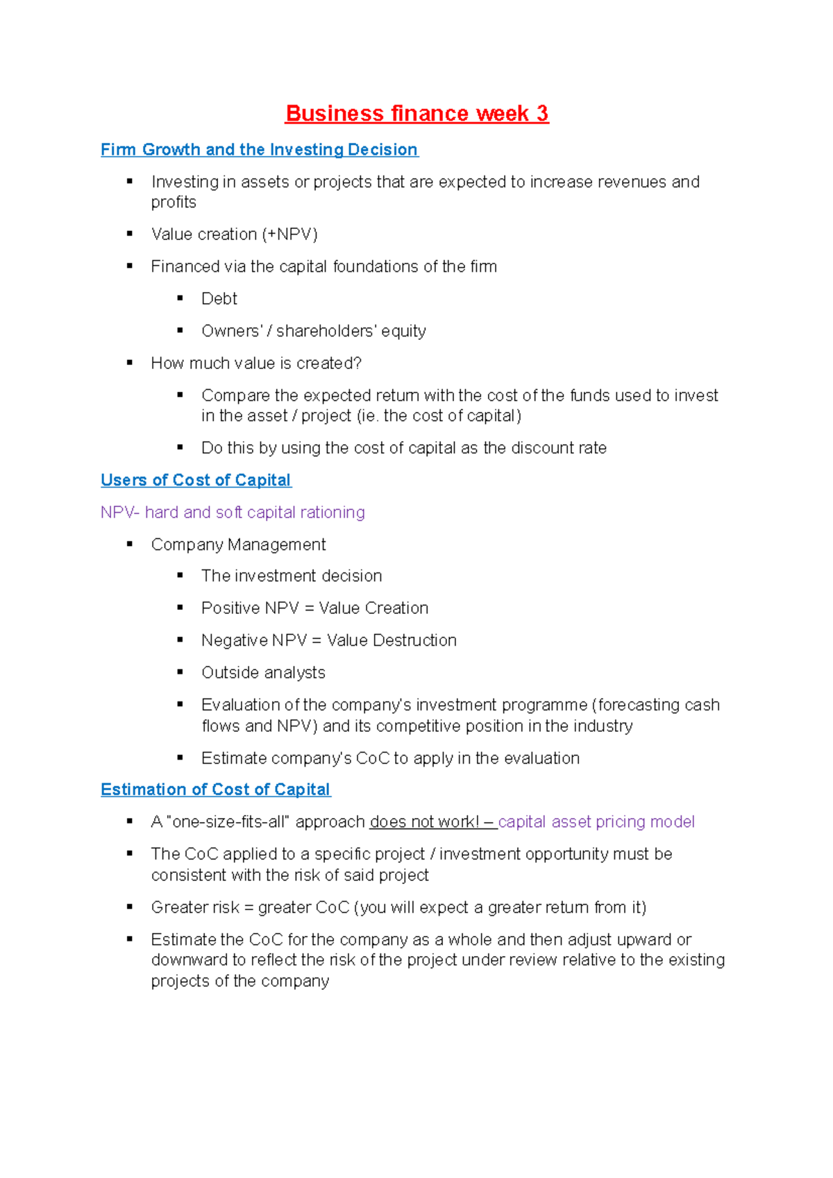 Business finance week 3 notes - Business finance week 3 Firm Growth and ...