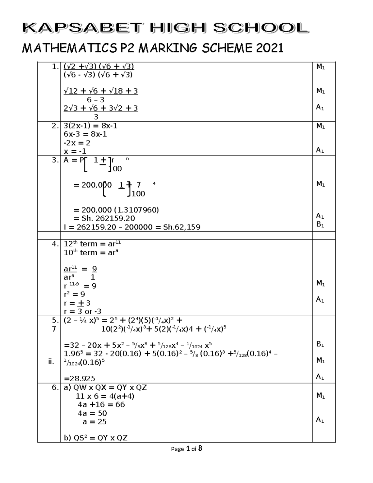 Model 19022022001-121 f4 mathematics p2 ms - (√2 +√3) (√6 + √3) ii ...