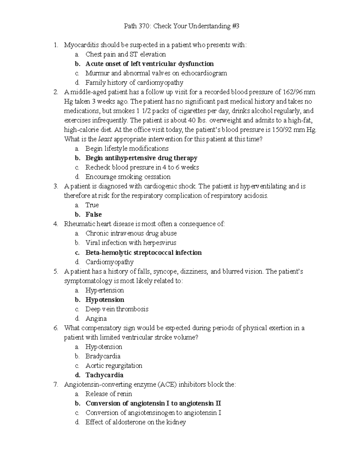 Patho 370 CYU #3 - Assigned practice questions for weekly tests. - Path ...