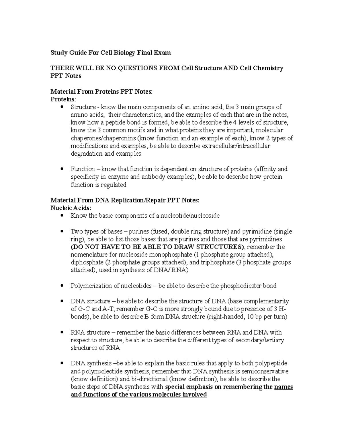 Final Exam Study Guide-2 - Study Guide For Cell Biology Final Exam ...