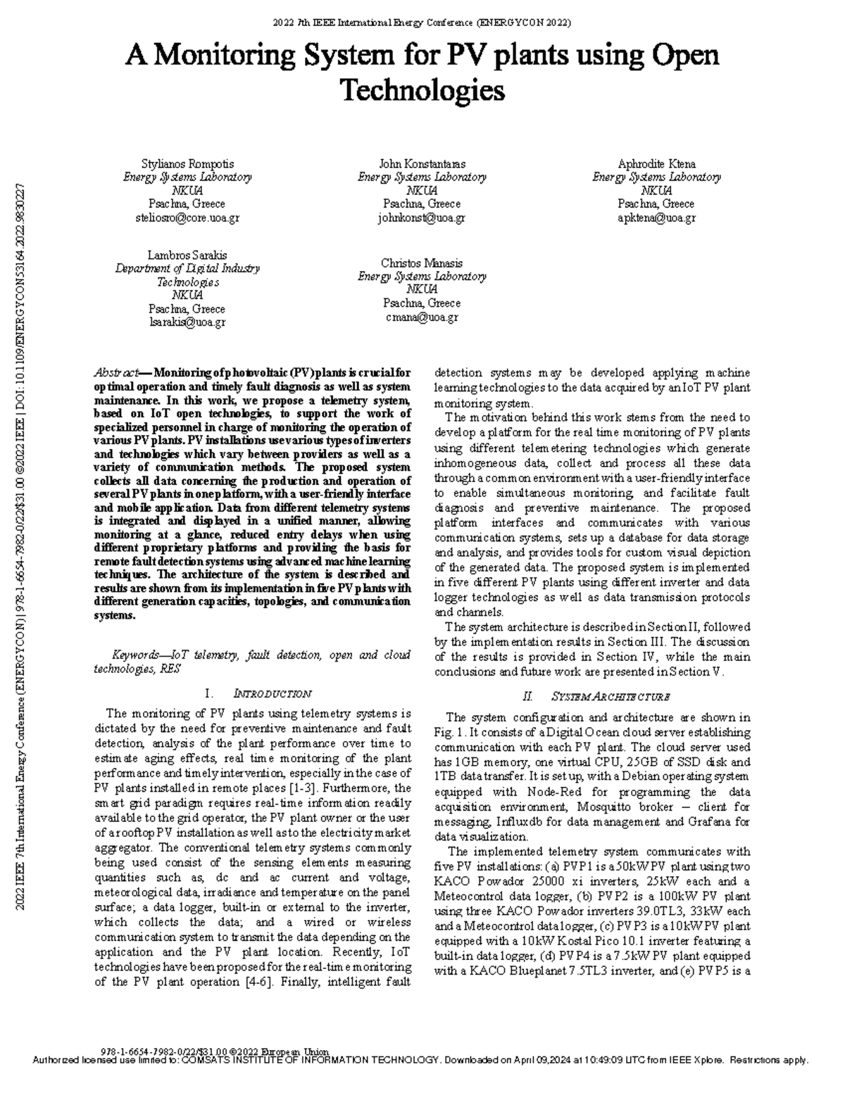 A Monitoring System for PV plants using Open Technologies - Stylianos ...