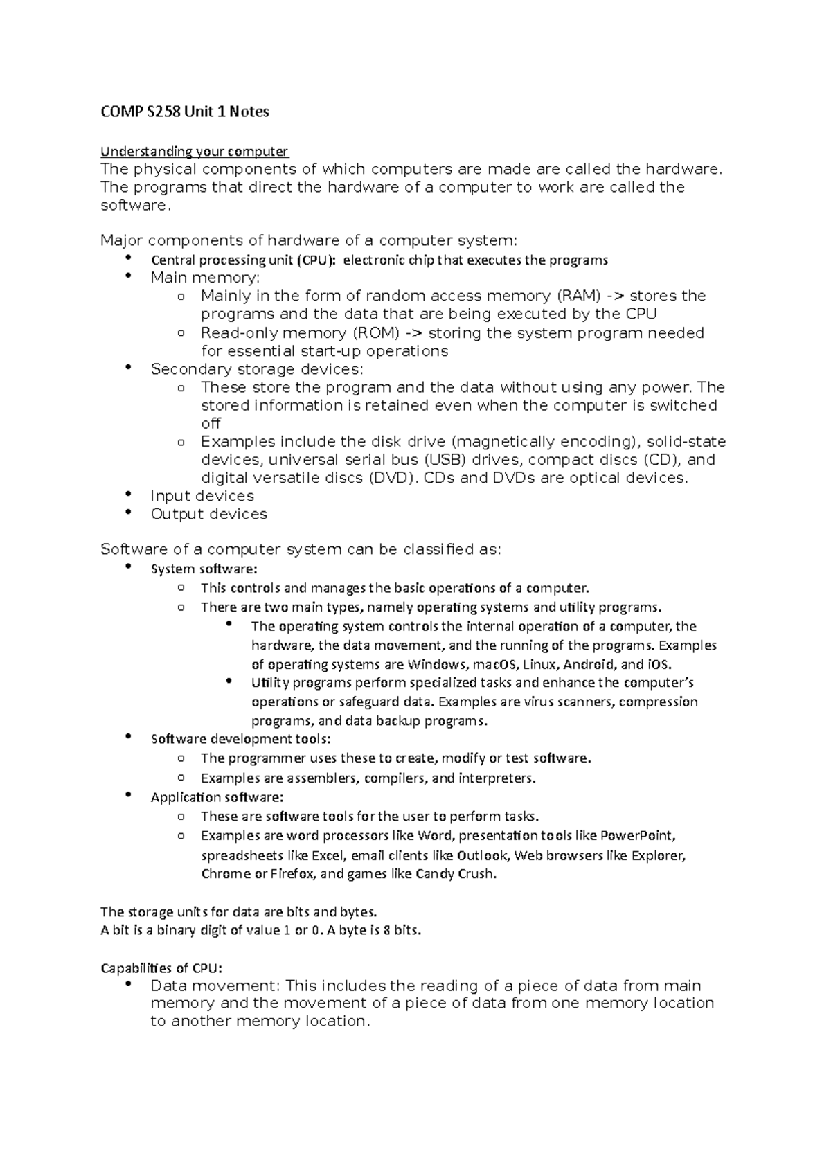 COMP S258 Unit 1 Notes - COMP S258 Unit 1 Notes Understanding your ...
