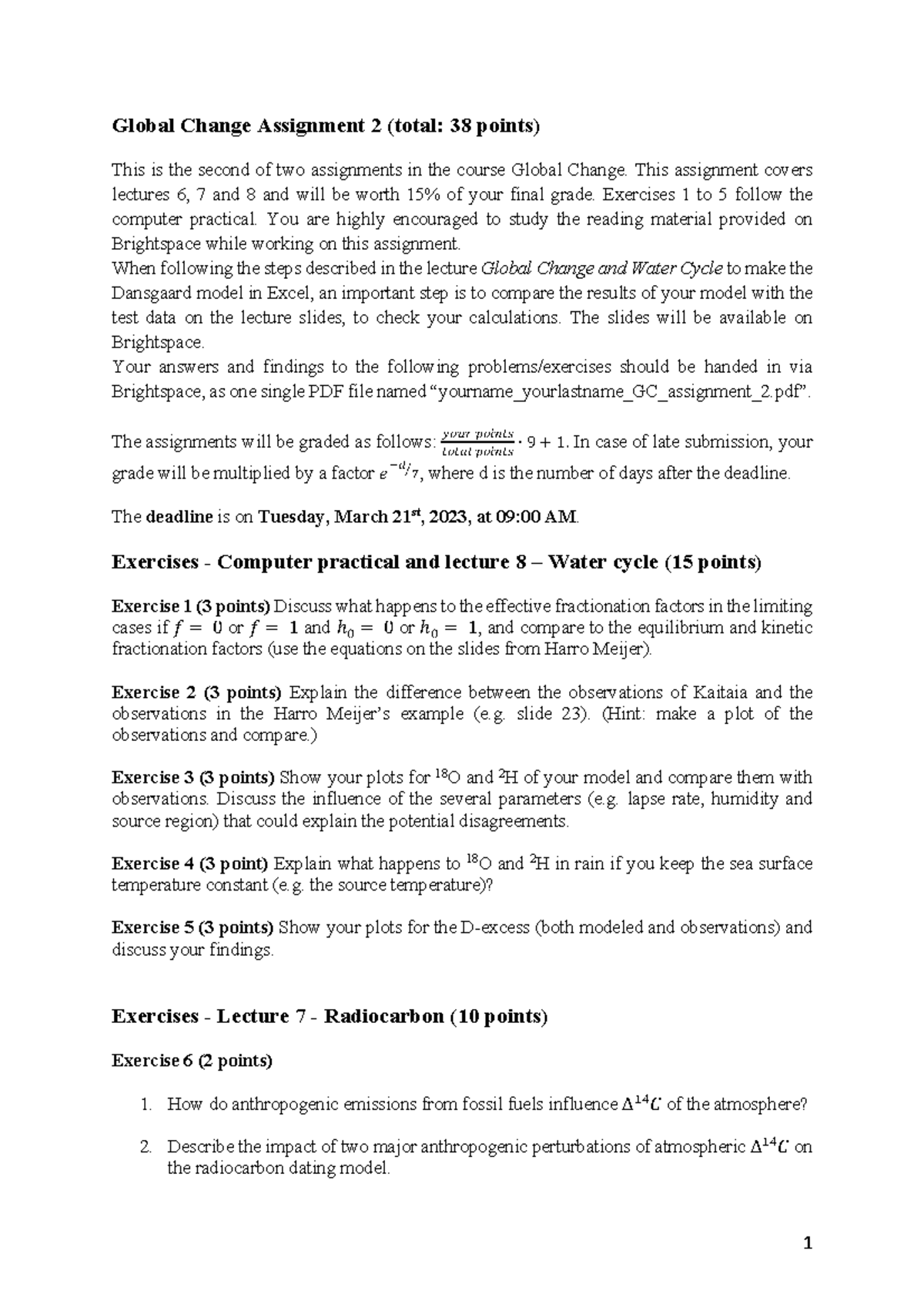 Assignment 2 GC 2023 - 1 Global Change Assignment 2 (total: 38 points) This is the second of two ...