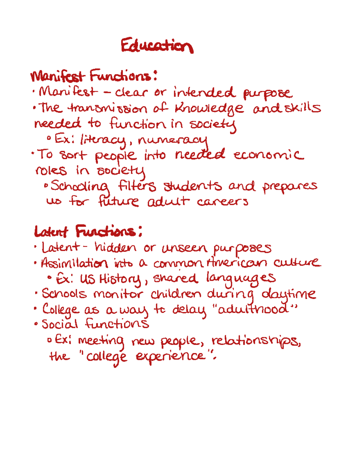 Chapter 16 Notes - Education Manifest Functions Manifest clear or ...