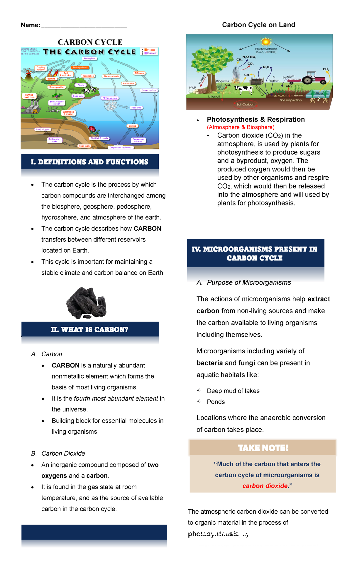 Carbon Cycle Notes - Name: ___________________________ • The carbon ...