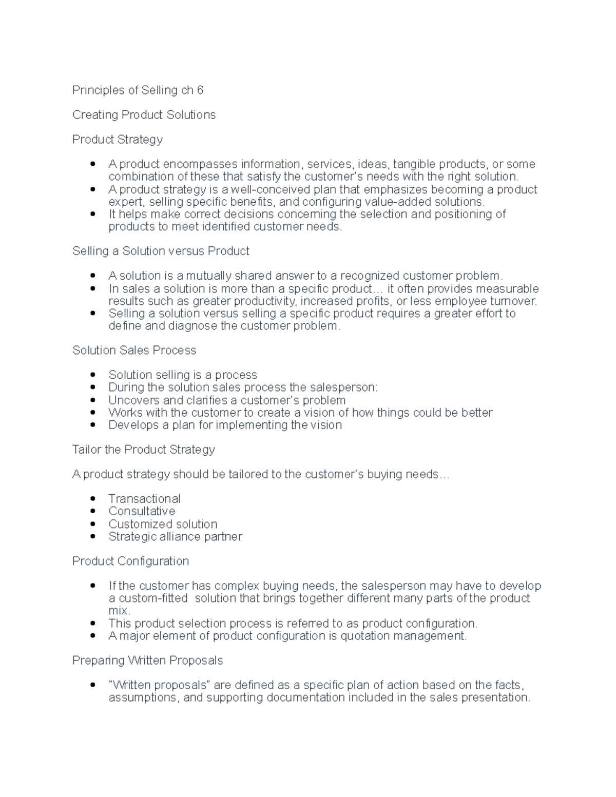 Selling notes ch6 - Principles of Selling ch 6 Creating Product ...