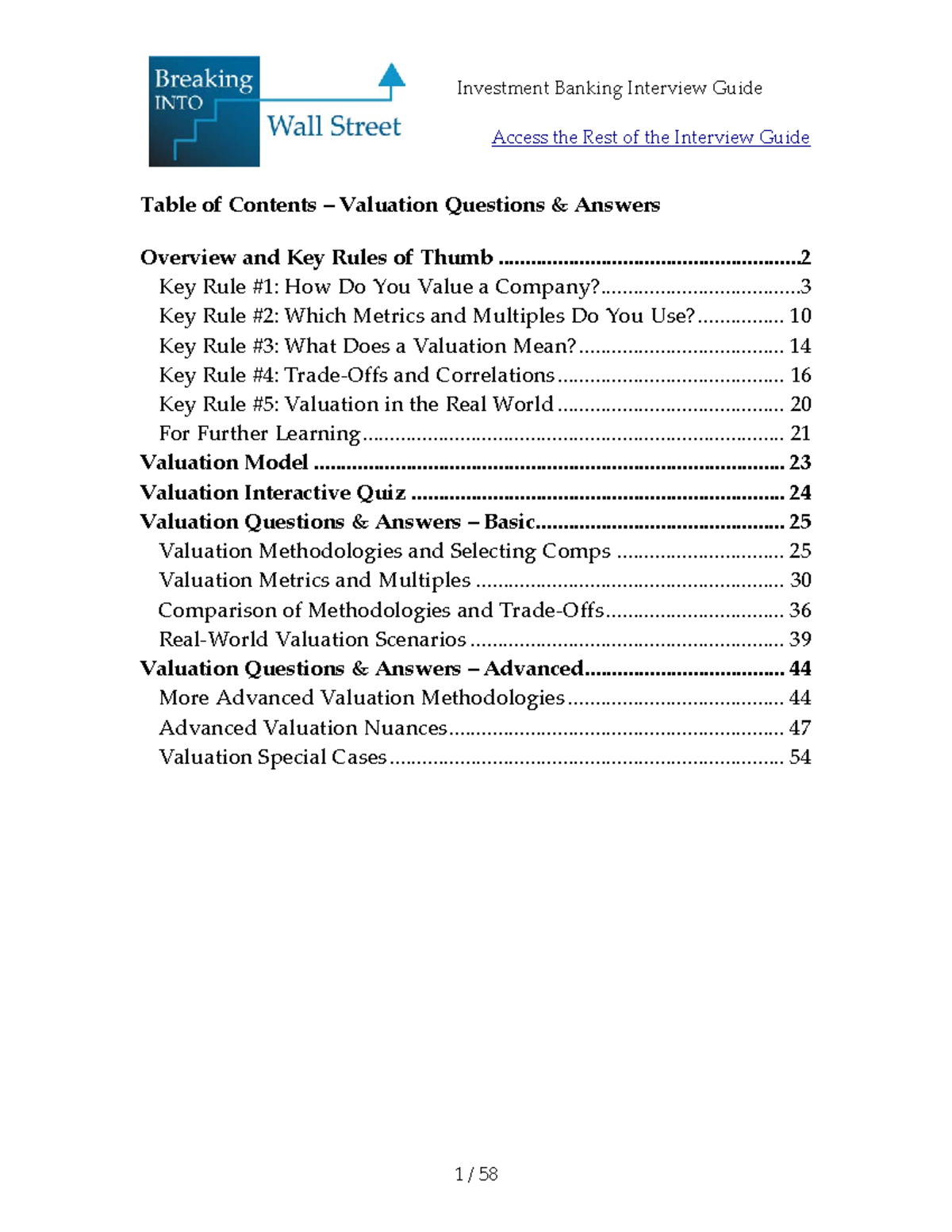 Valuation - Textbook - Access the Rest of the Interview Guide Overview ...