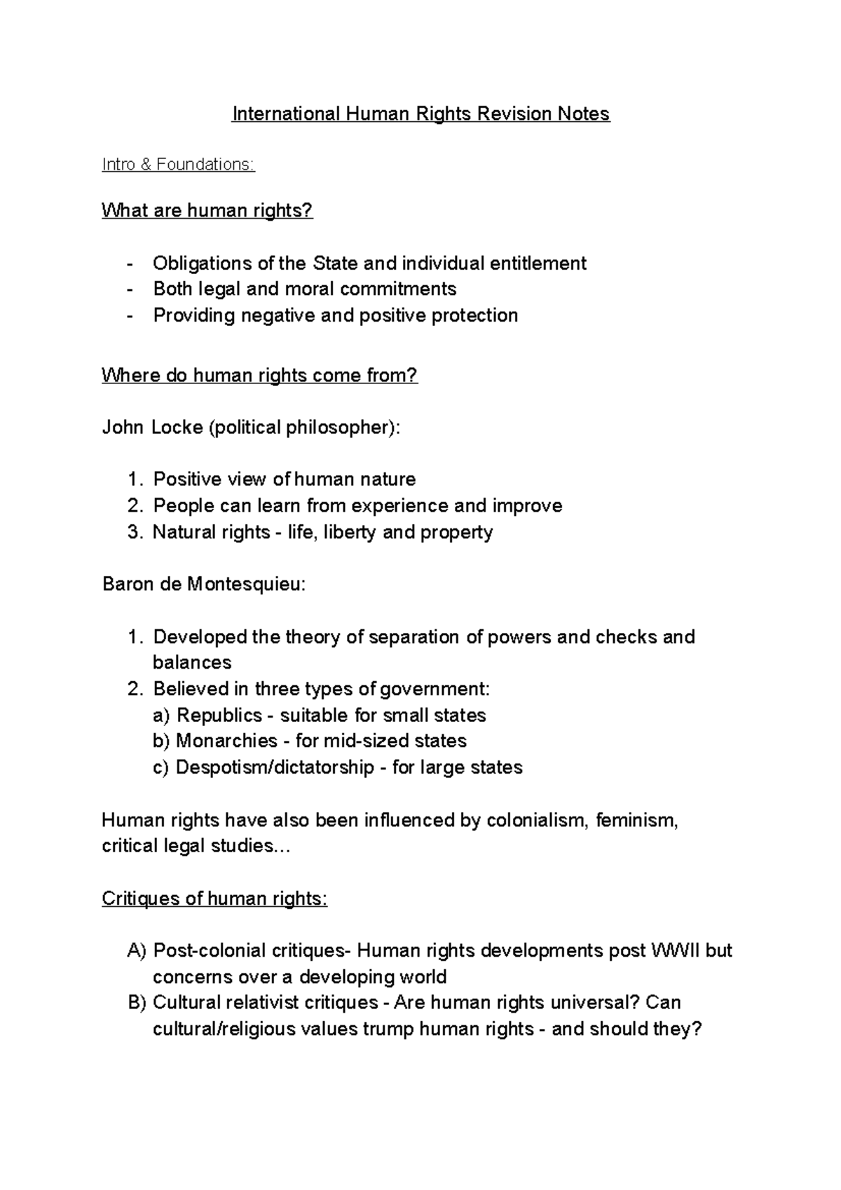 Origins of HR - notes - International Human Rights Revision Notes Intro ...