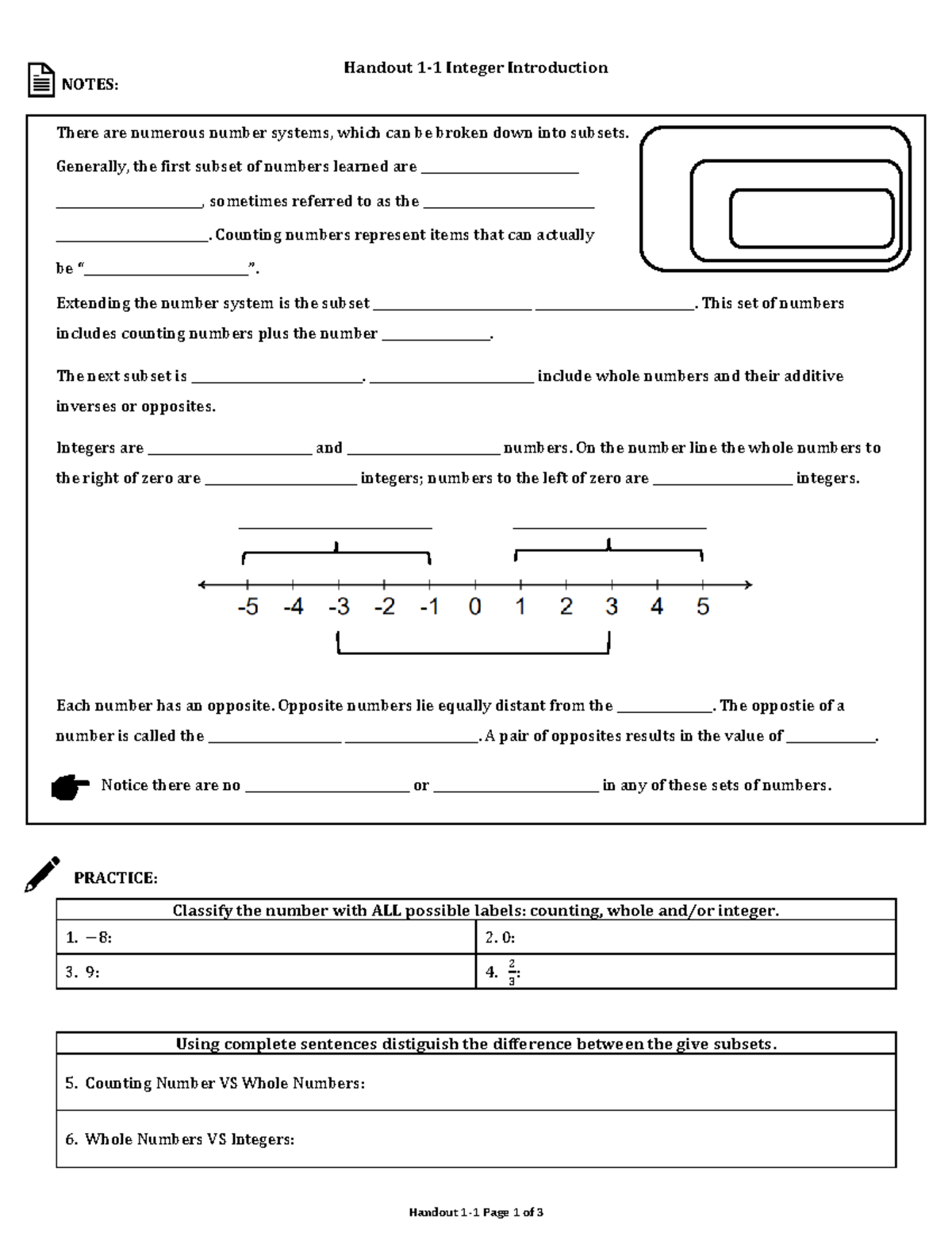 Handout 1-1 Introduction to Integers-1 - Handout 1-1 Page 1 of 3 ...