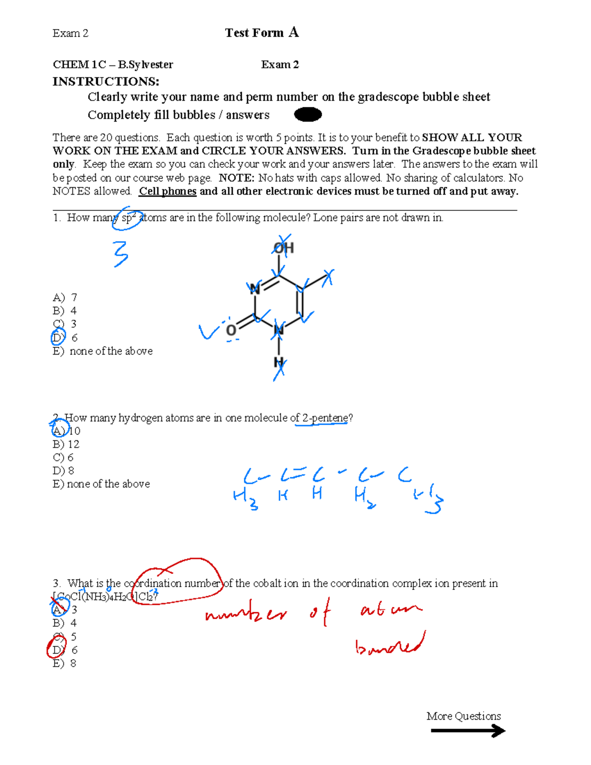 CHEM 1C Exam 2 Summer 2022 Key - CHEM 1C – B Exam 2 INSTRUCTIONS ...