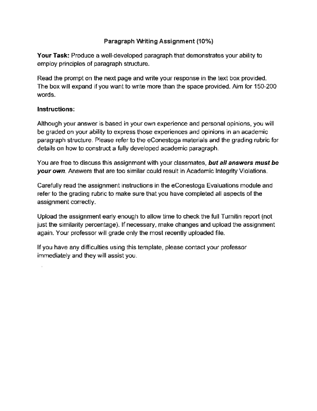 Week 5 - Paragraph Writing Assessment - Paragraph Writing Assignment ...