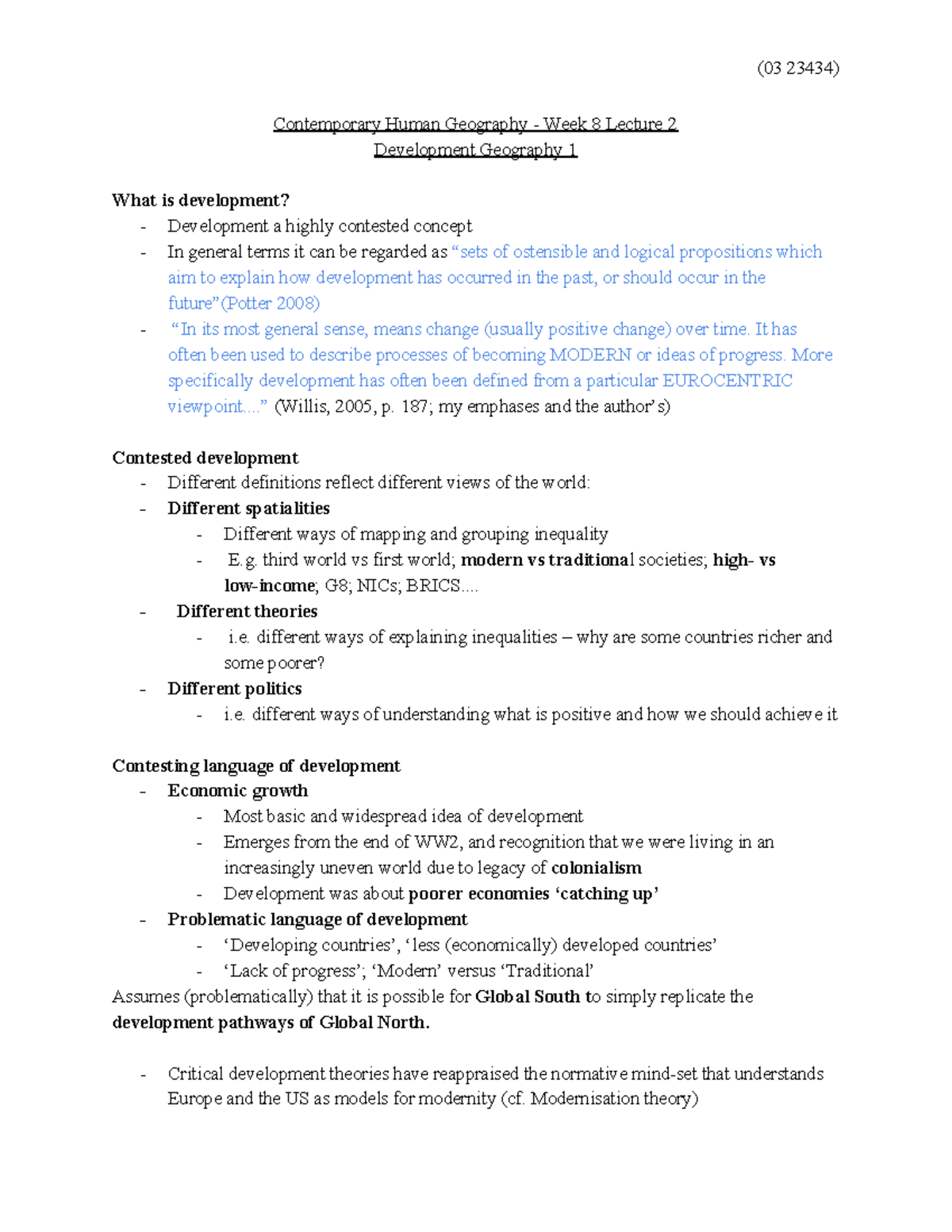 CHG - Development geographies - Contemporary Human Geography - Week 8 ...