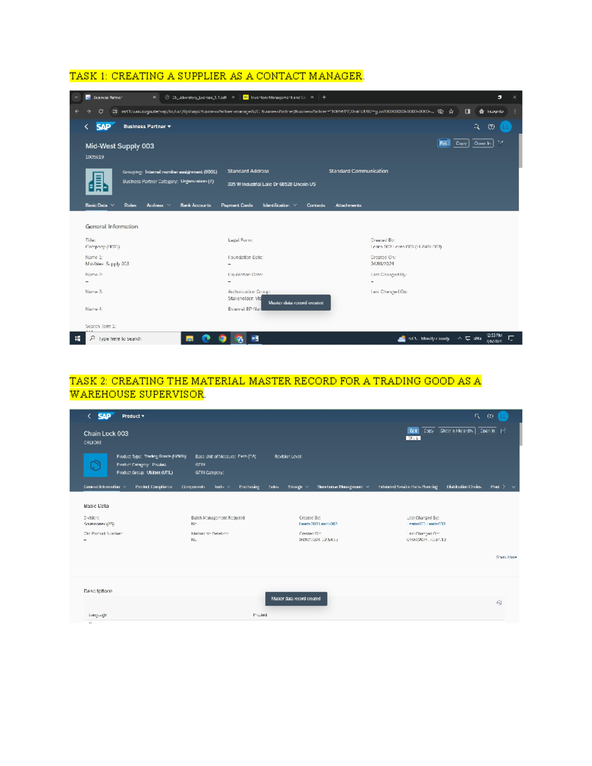 ADEL IMC SAPS4 HANA 05Lab Exe 1(2)(2) - TASK 1: CREATING A SUPPLIER AS A CONTACT MANAGER. TASK 2 ...