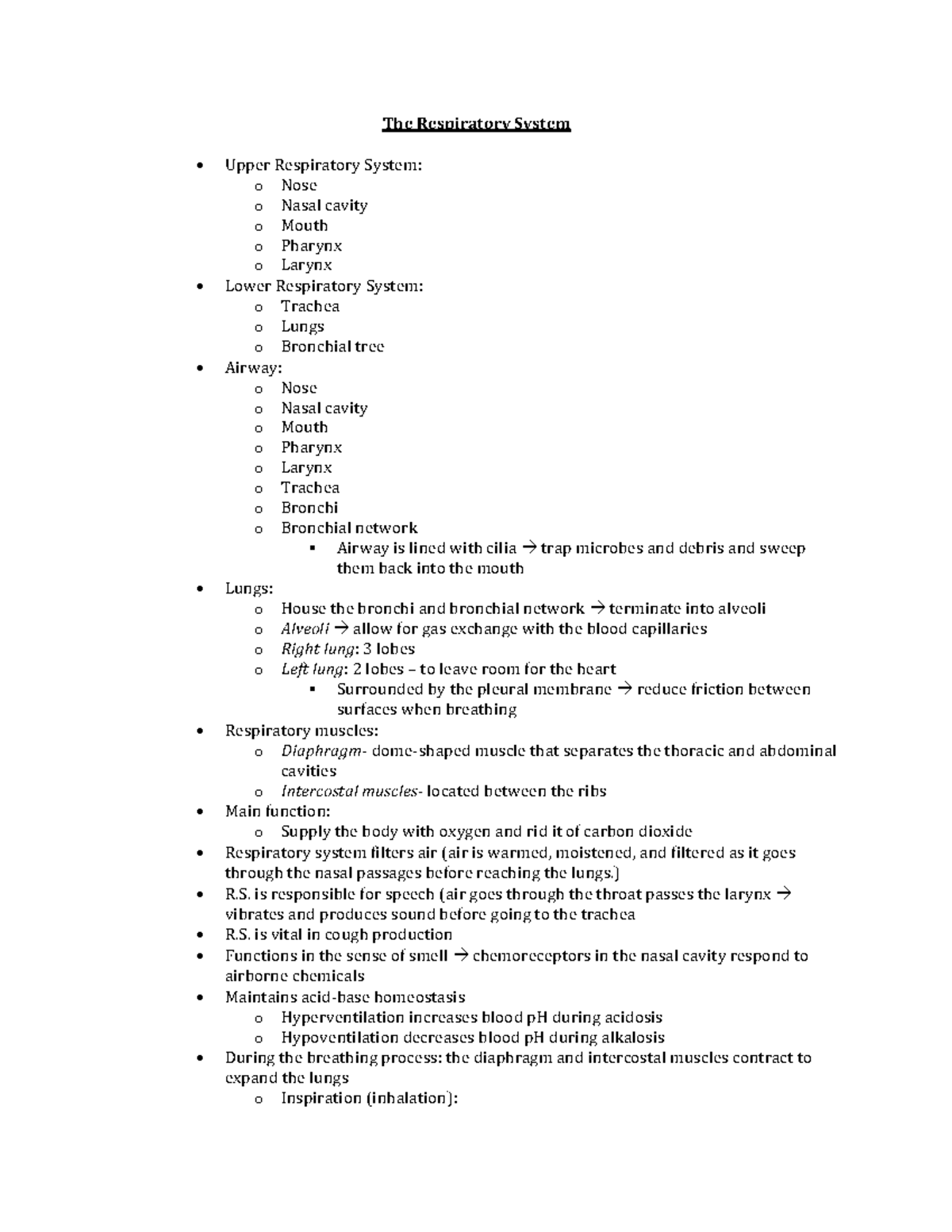 TEAS science - study guide - The Respiratory System Upper Respiratory ...