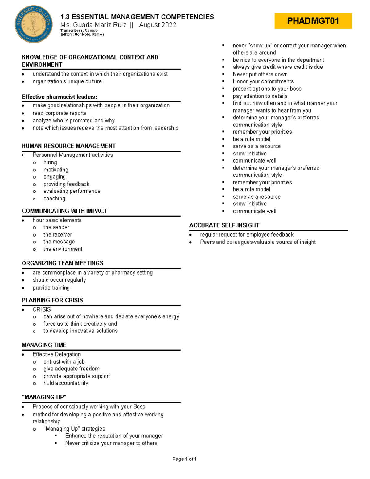 1.3 Essential Management Competencies - 1 ESSENTIAL MANAGEMENT ...