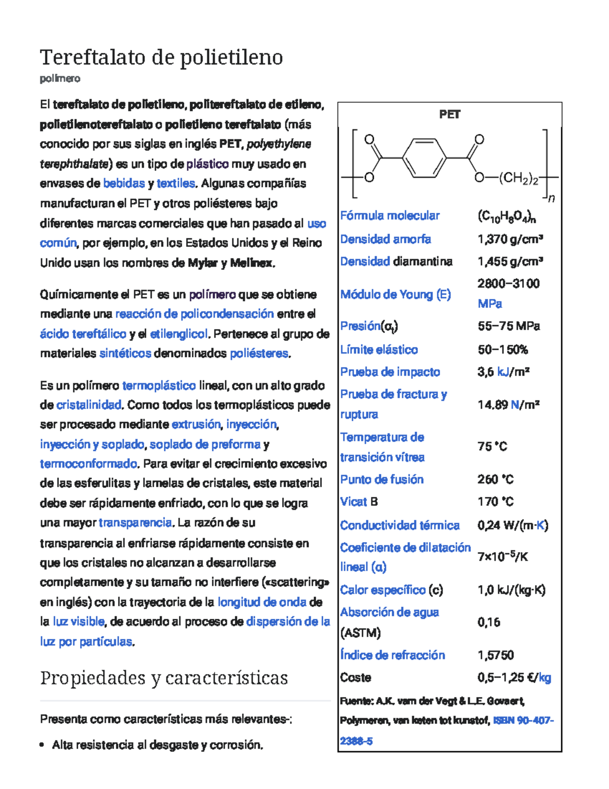 Tereftalato de polietileno - Wikipedia, la enciclopedia libre - Tereftalato de polietileno ...