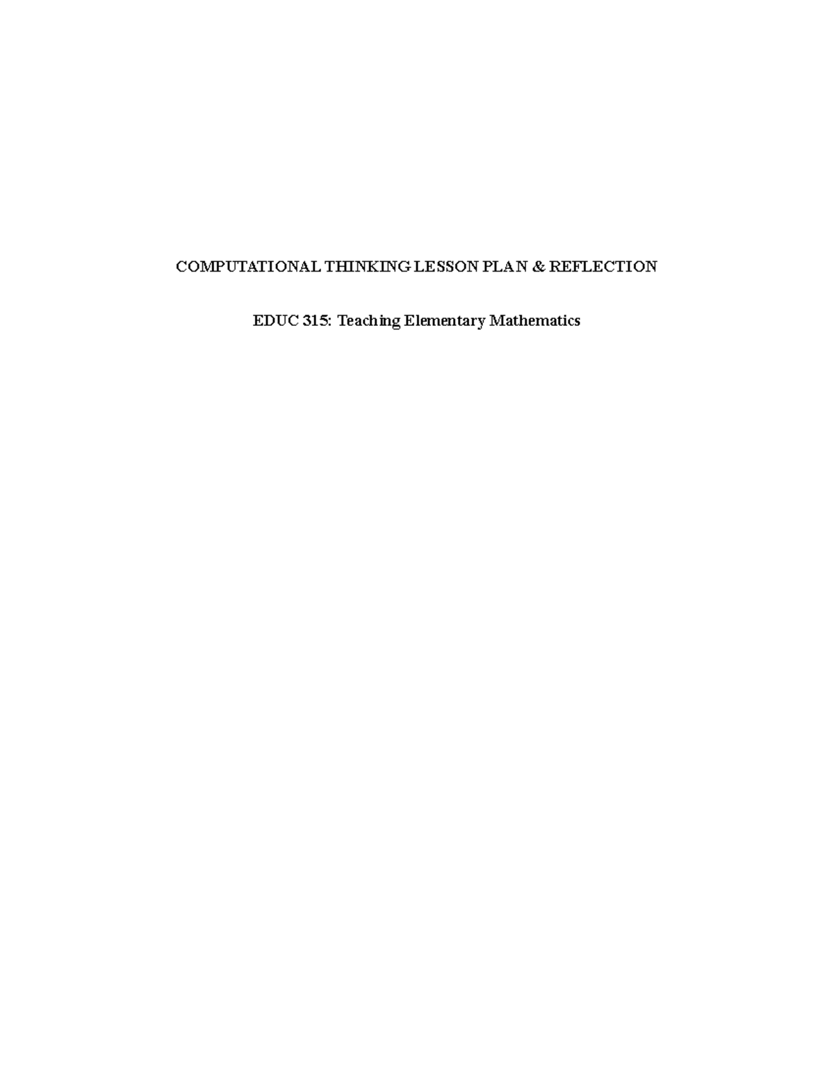 Computational Thinkinglesson Plan Computational Thinking Lesson Plan