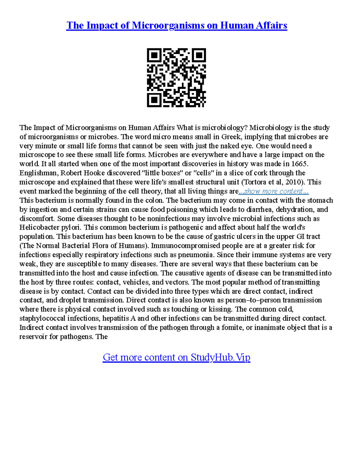 Essay On Microorganisms - The Impact of Microorganisms on Human Affairs ...