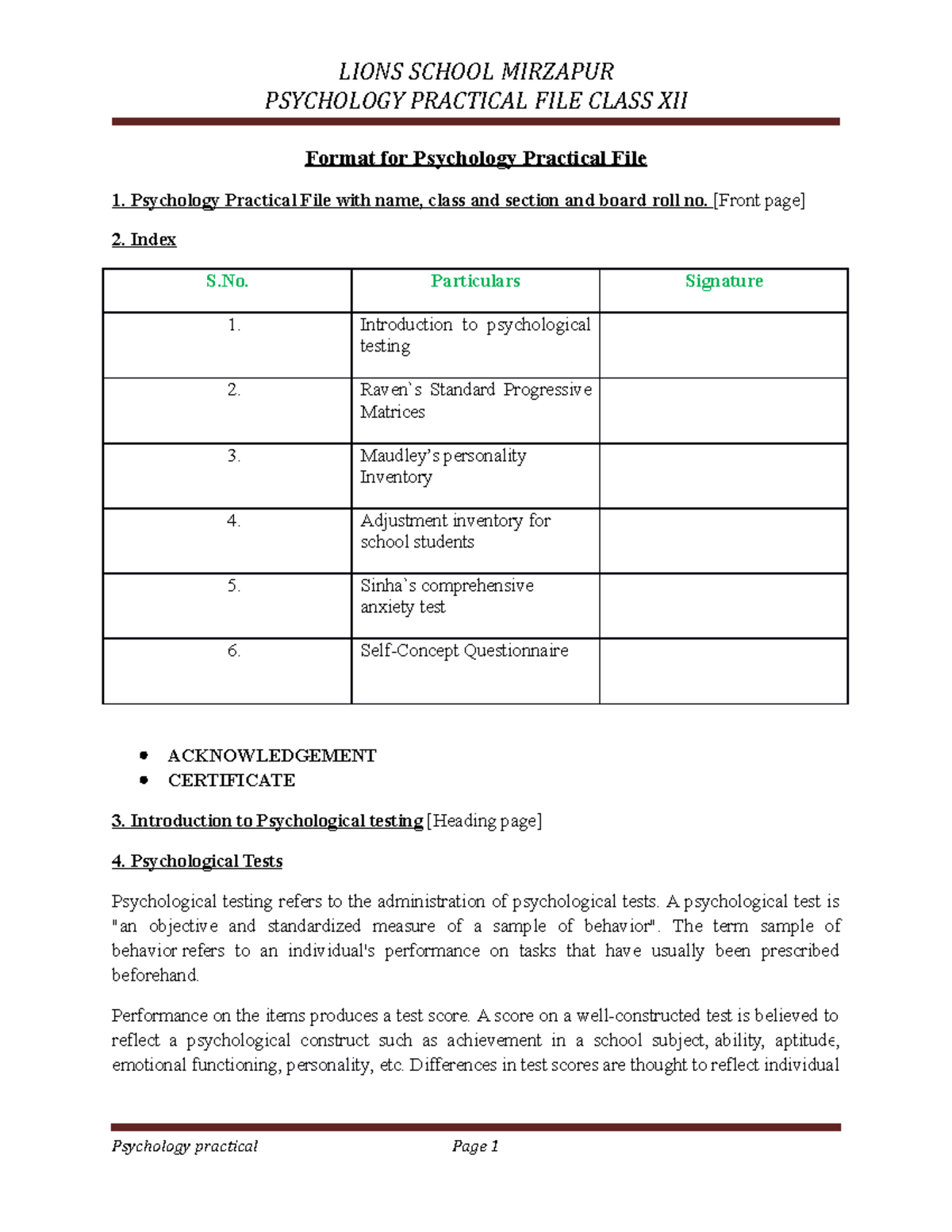 Psychology practical file class xii - PSYCHOLOGY PRACTICAL FILE CLASS ...