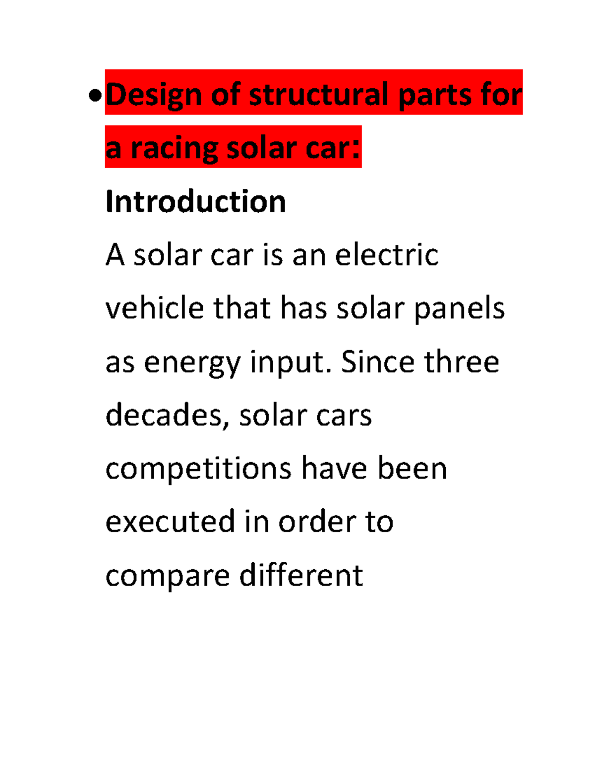 Design of structural parts for a racing solar car - Design of ...