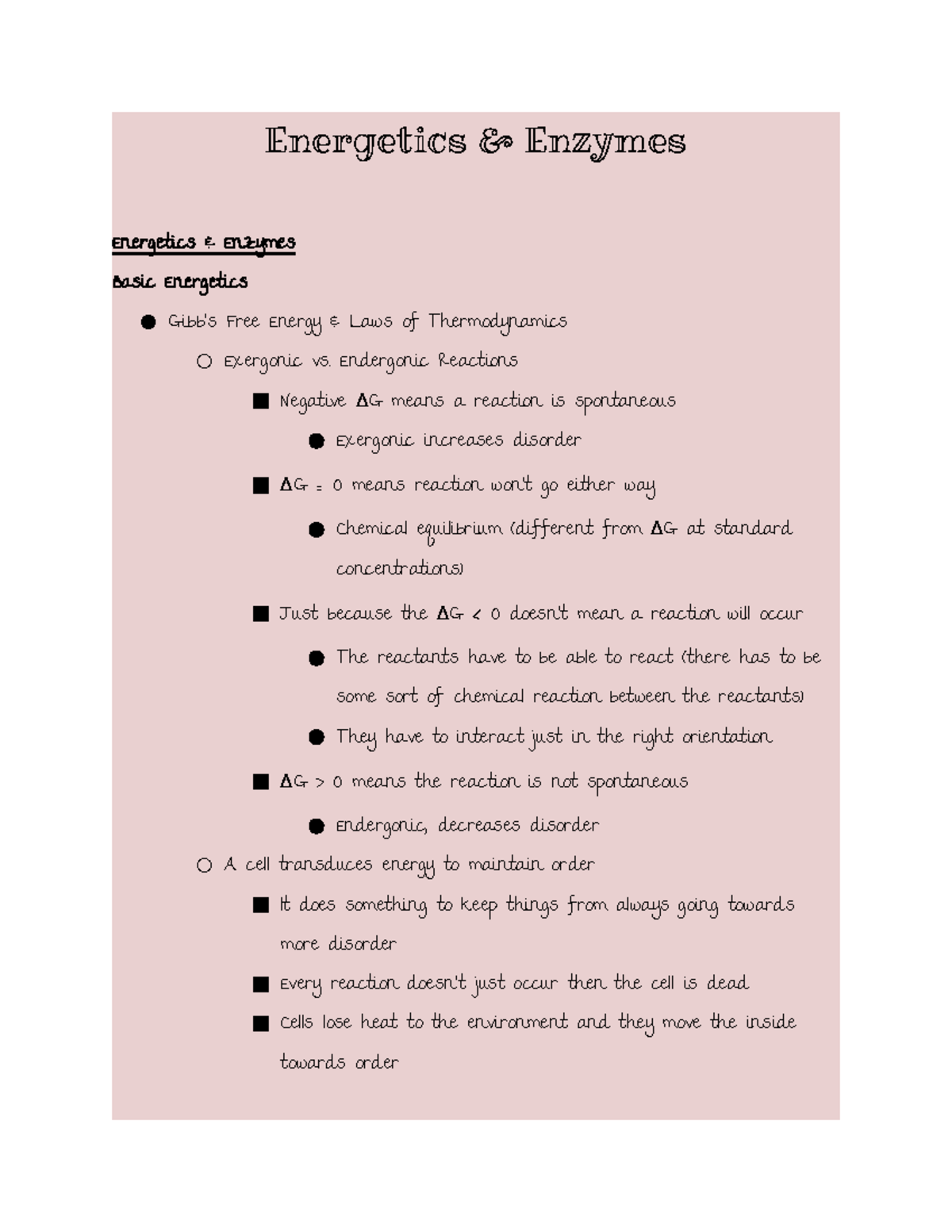 Energetics Enzymes - Lecture Notes - Energetics & Enzymes Energetics ...