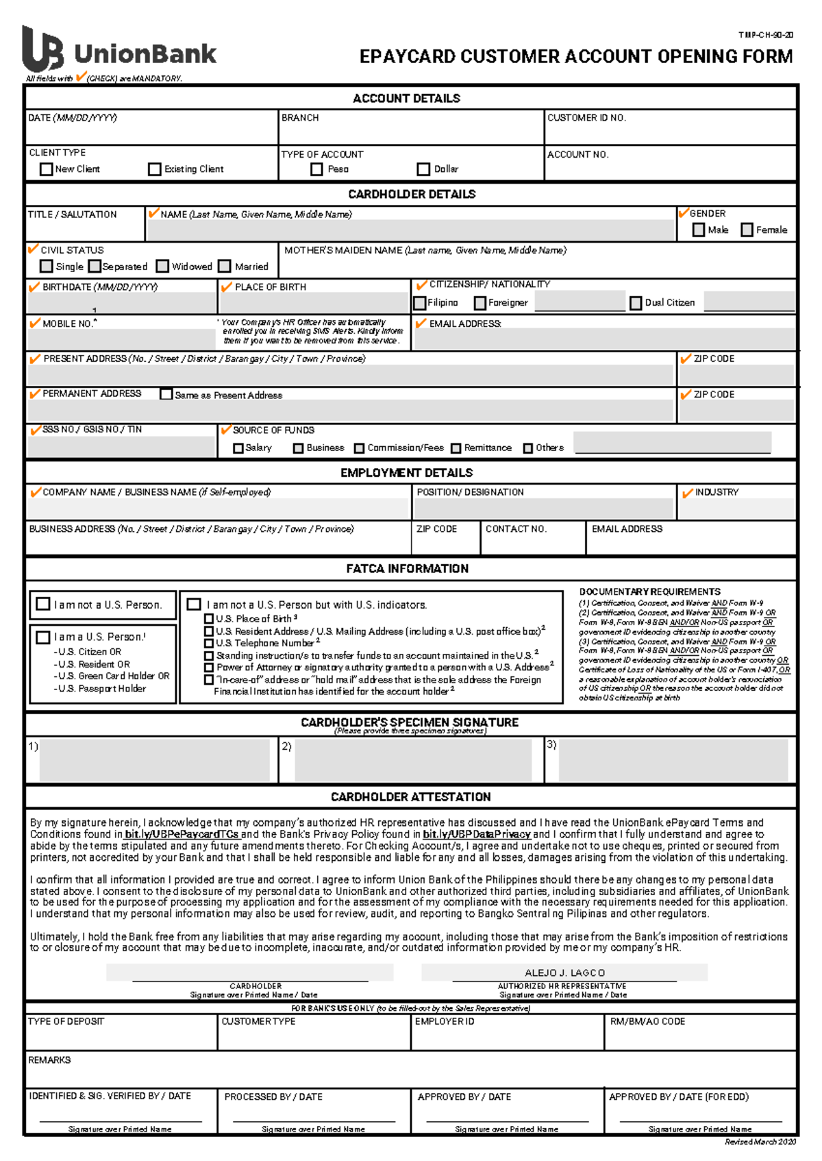 UB Form- Student Information - TMP-CH-90- 20 FOR BANK'S USE ONLY (to be ...