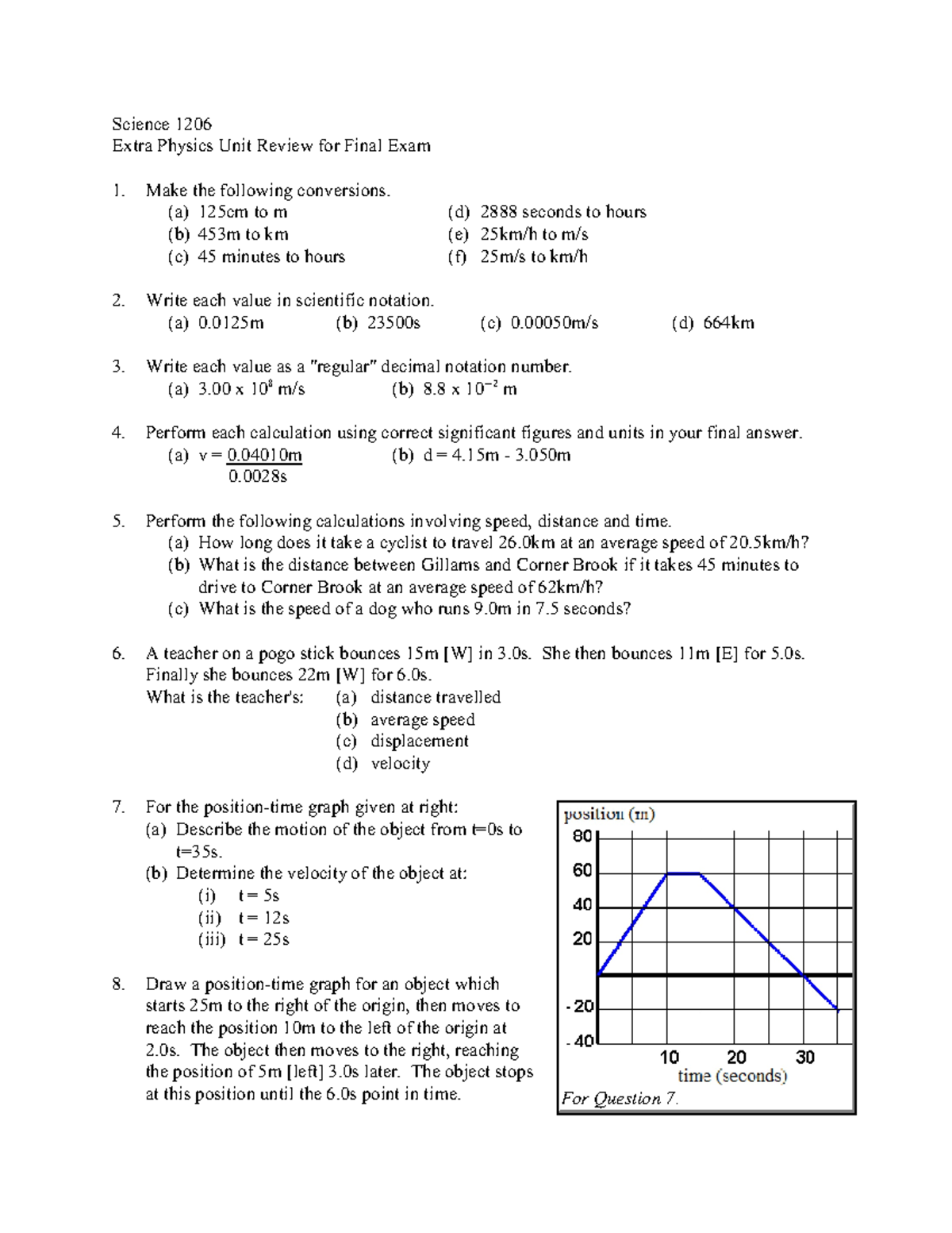 03 - Extra Physics Review for Final (including answers) - For Question ...
