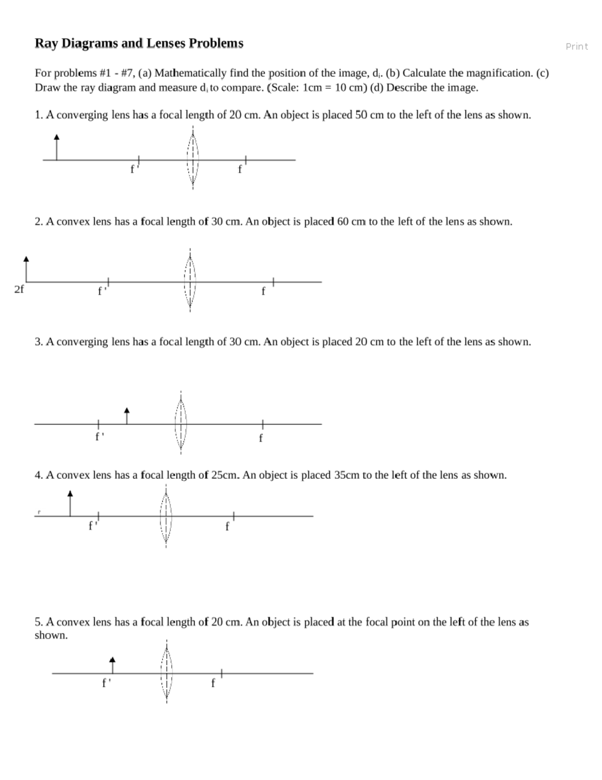WS - Ray Diagrams and Lenses Problems - from level.doc Schoology ...