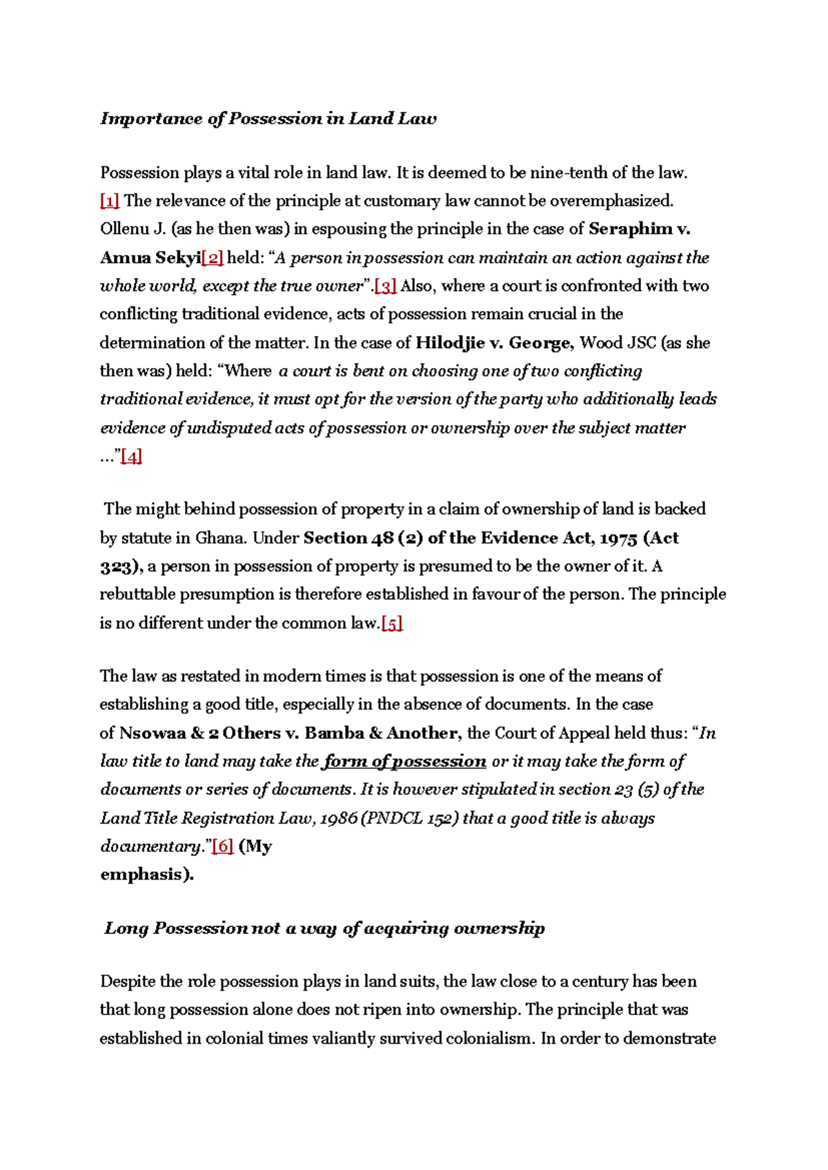 Importance of Possession in Land Law - Importance of Possession in Land ...