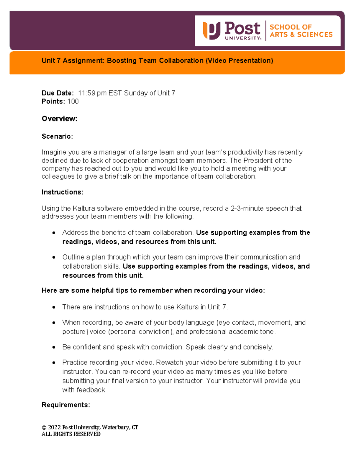 COM107 Unit 7 Assignment and Rubric - Unit 7 Assignment: Boosting Team ...