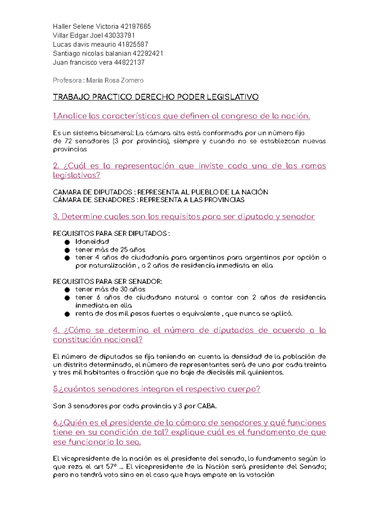 Trabajo Practico Derecho Poder Legislativo - Villar Edgar Joel 43033791 ...