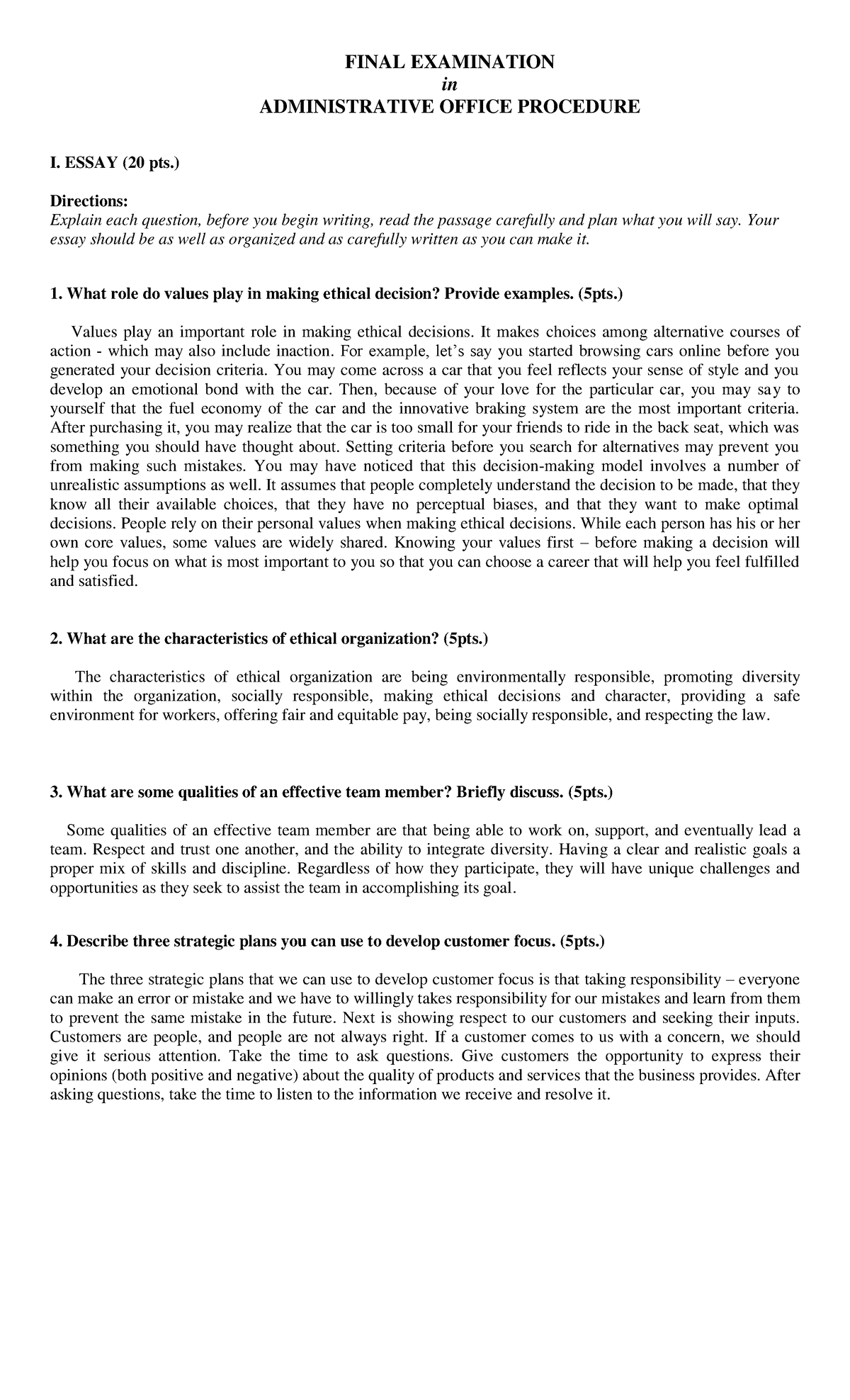 Administrative Office Procedure Accounting Practice Exam - FINAL ...