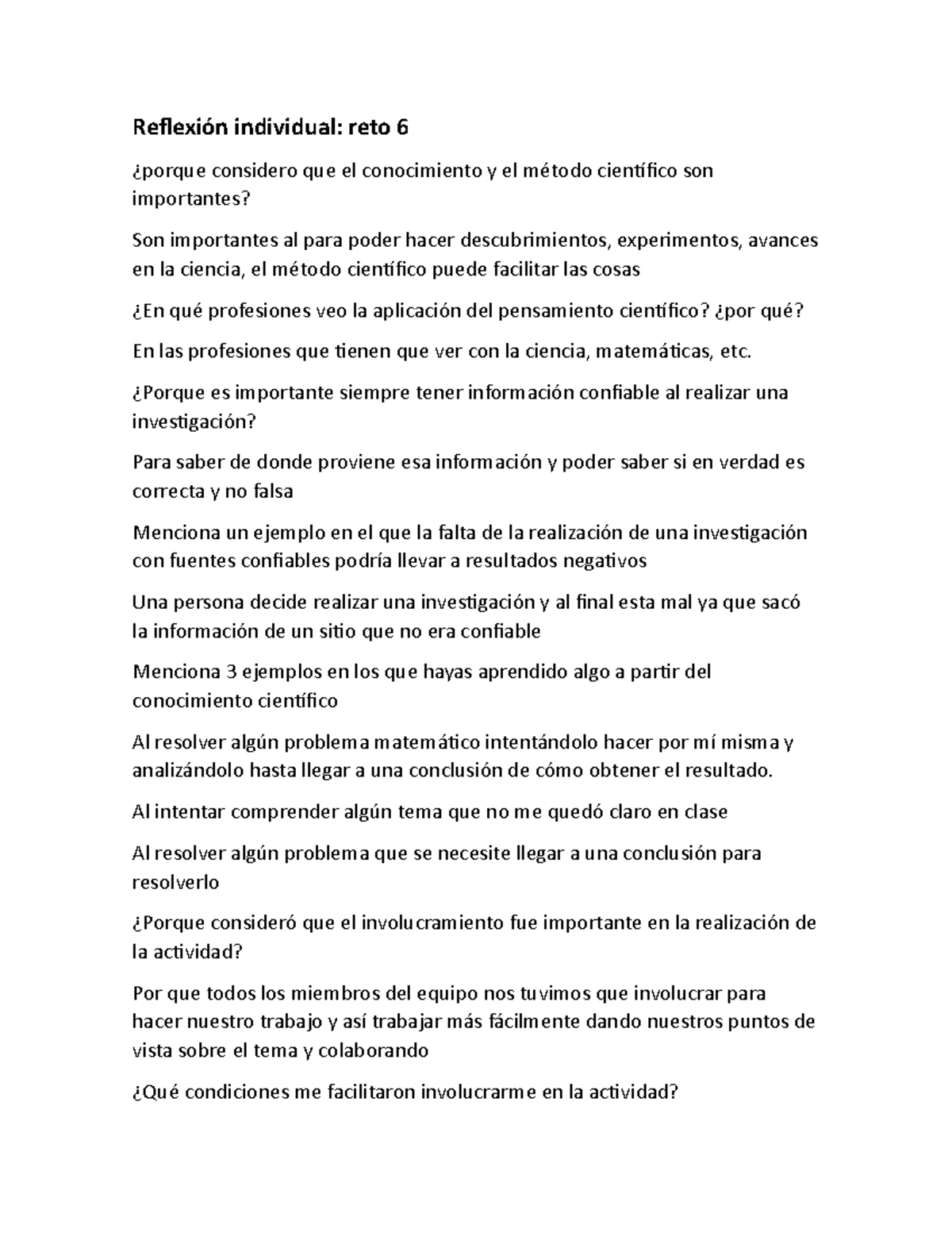 Reflexión individual - Reflexión individual: reto 6 ¿porque considero ...