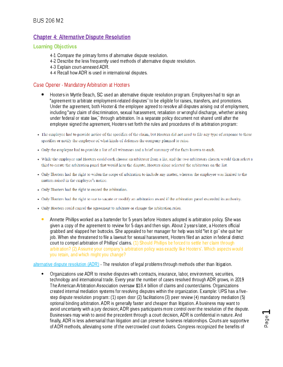 Module Two Notes Chapter 4 - Page 1 Chapter 4: Alternative Dispute ...