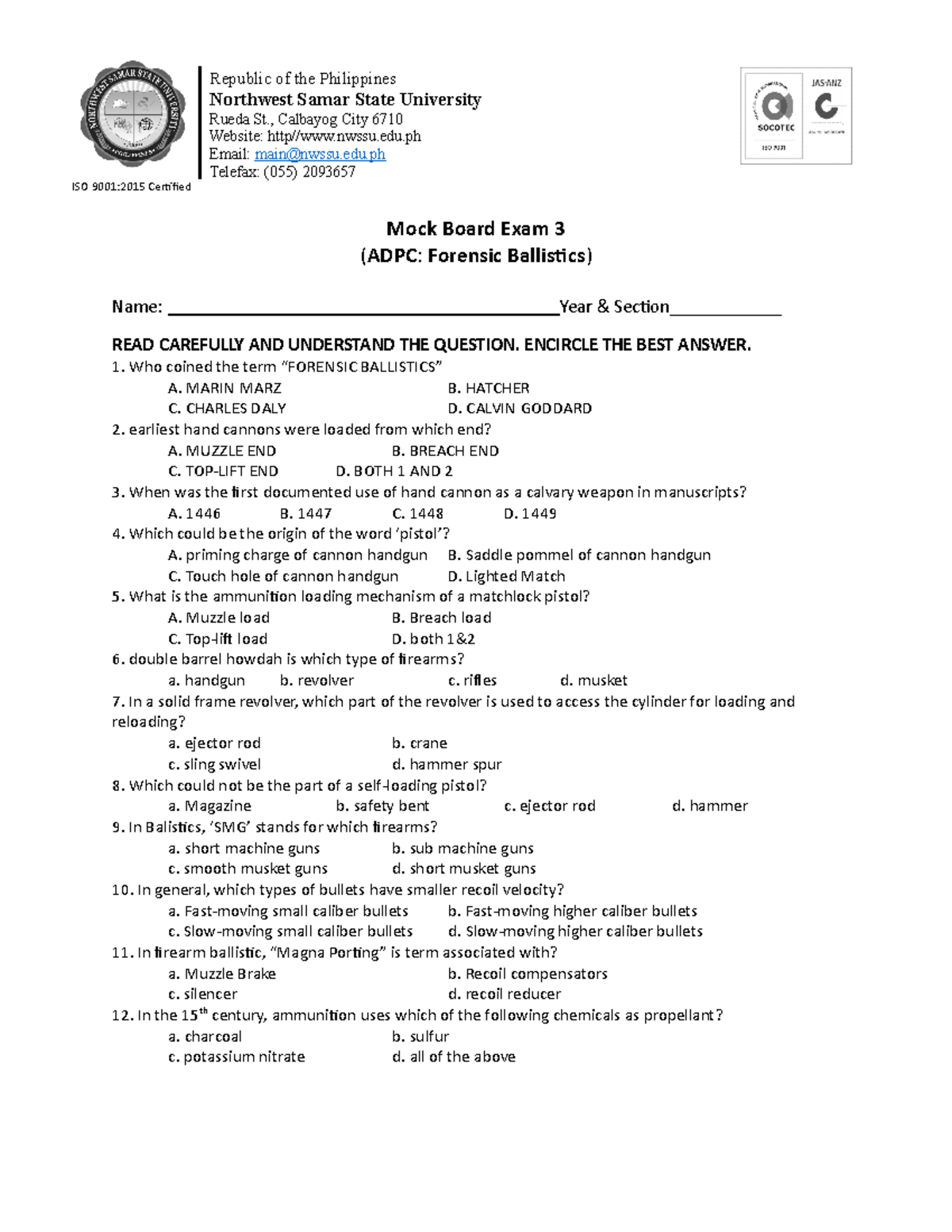 Forensic Ballistics Review Questions 2 - ISO 9001:2015 Certified ...