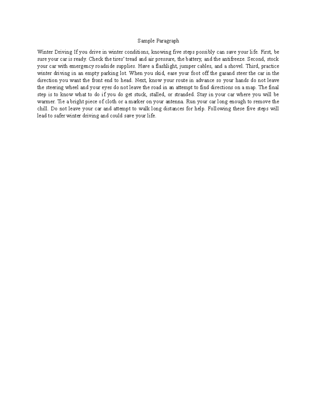 English short paragraph note - Sample Paragraph Winter Driving If you ...