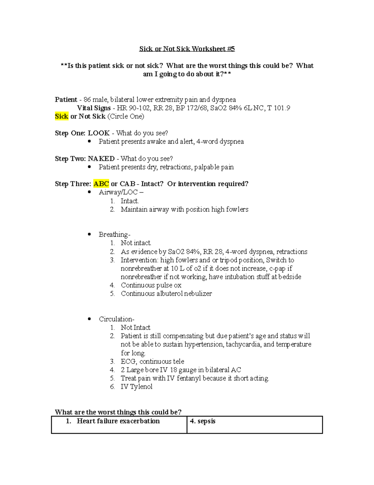 Sick or Not Sick Worksheet 5 - Sick or Not Sick (Circle One) Step One ...